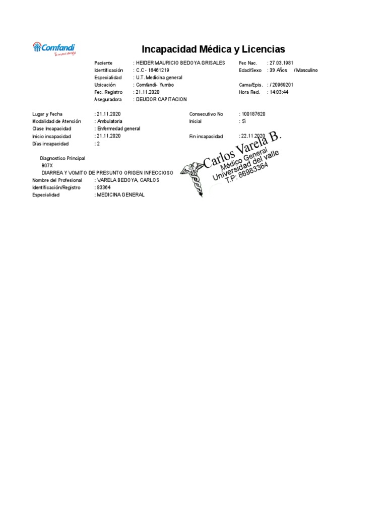 Formato de Incapacidad Médica B07X | PDF | Derecho