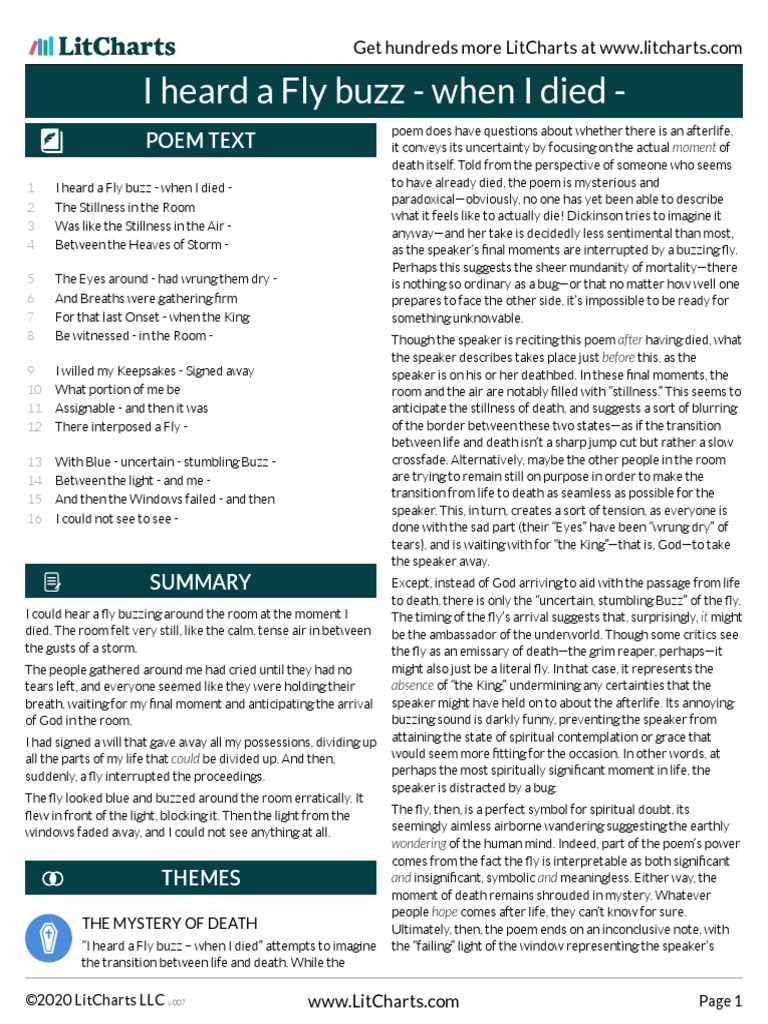 I Heard A Fly Buzz When I Died by Emily Dickinson | PDF | Poetry | Death