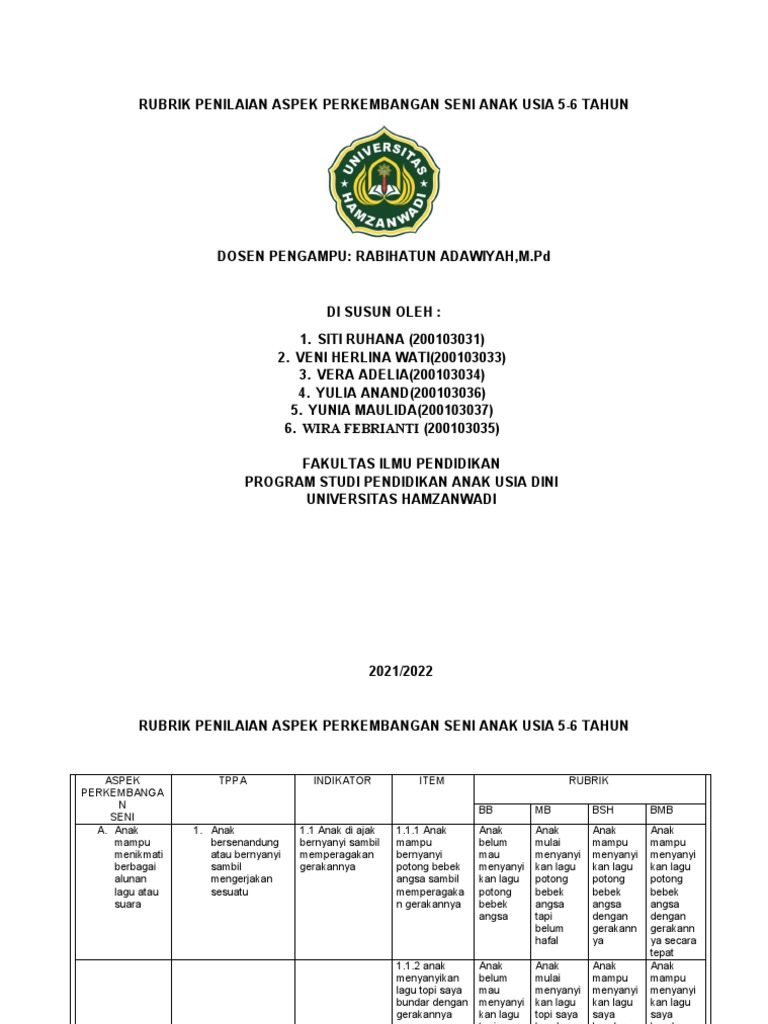 Aspek Perkembangan Seni Anak Usia 5-6 | PDF