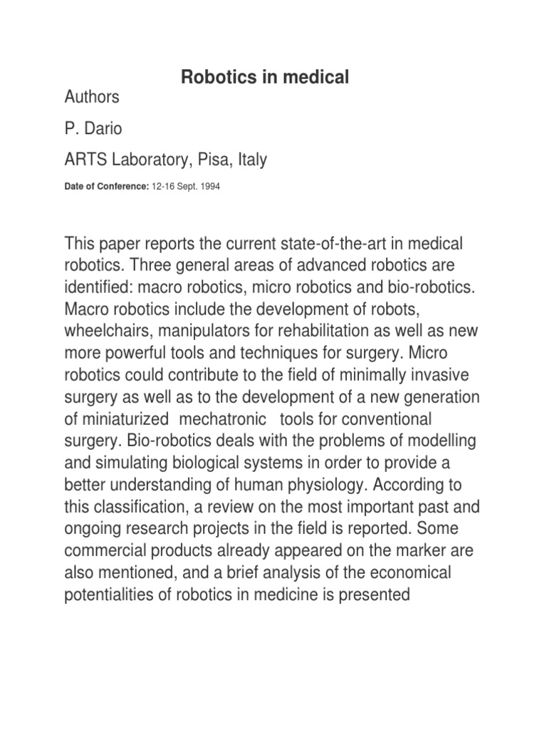 Advances in Medical Robotics Overview | PDF