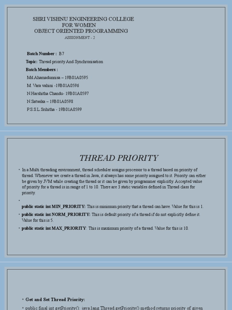 Java Thread Priority & Sync Guide | PDF | Scheduling (Computing) | Thread (Computing)
