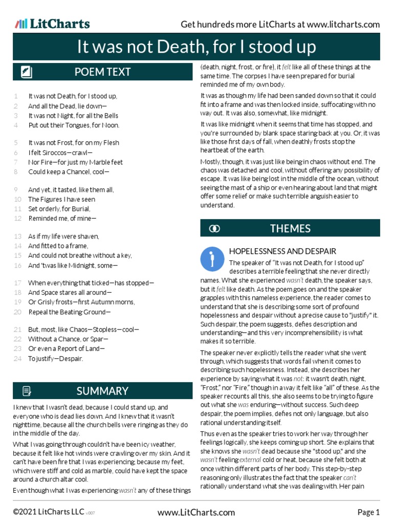 It Was Not Death For I Stood Up by Emily Dickinson | PDF | Poetry