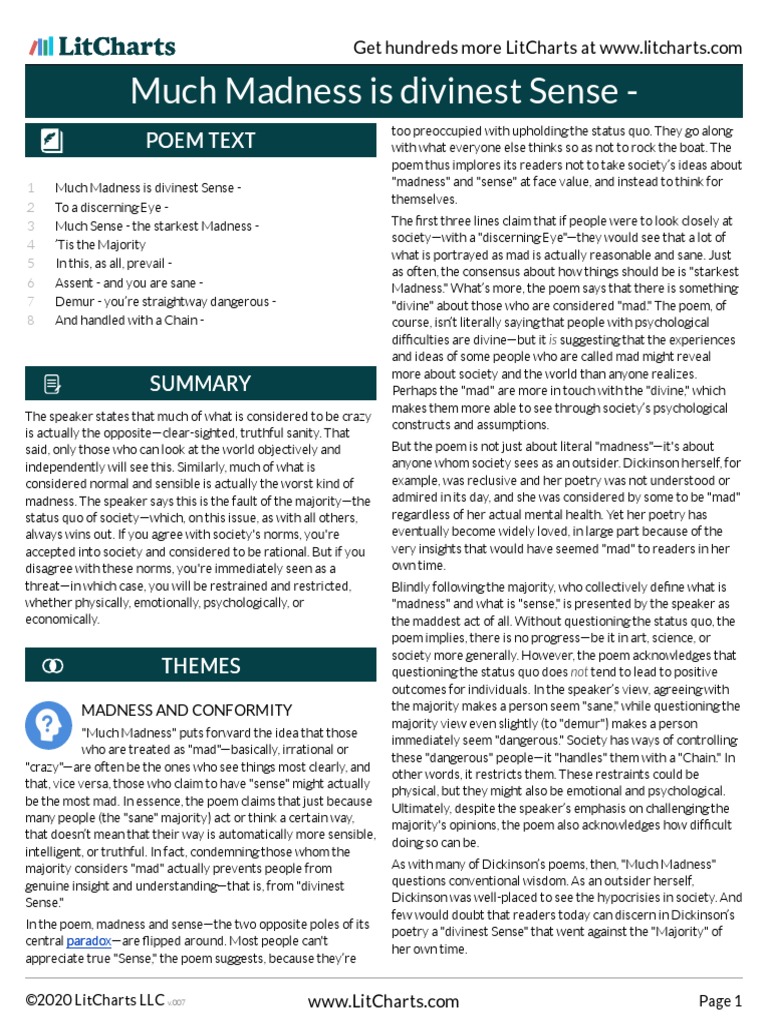 Much Madness Is Divinest Sense by Emily Dickinson | PDF | Metre (Poetry ...