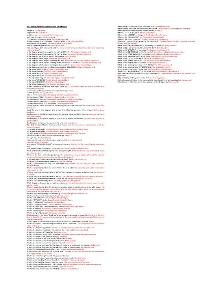 IMO Standard Marine Communication Phrases | PDF | Ships | Anchor