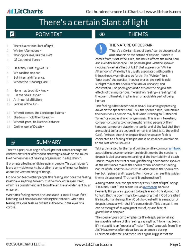 There S A Certain Slant of Light by Emily Dickinson | PDF | Poetry