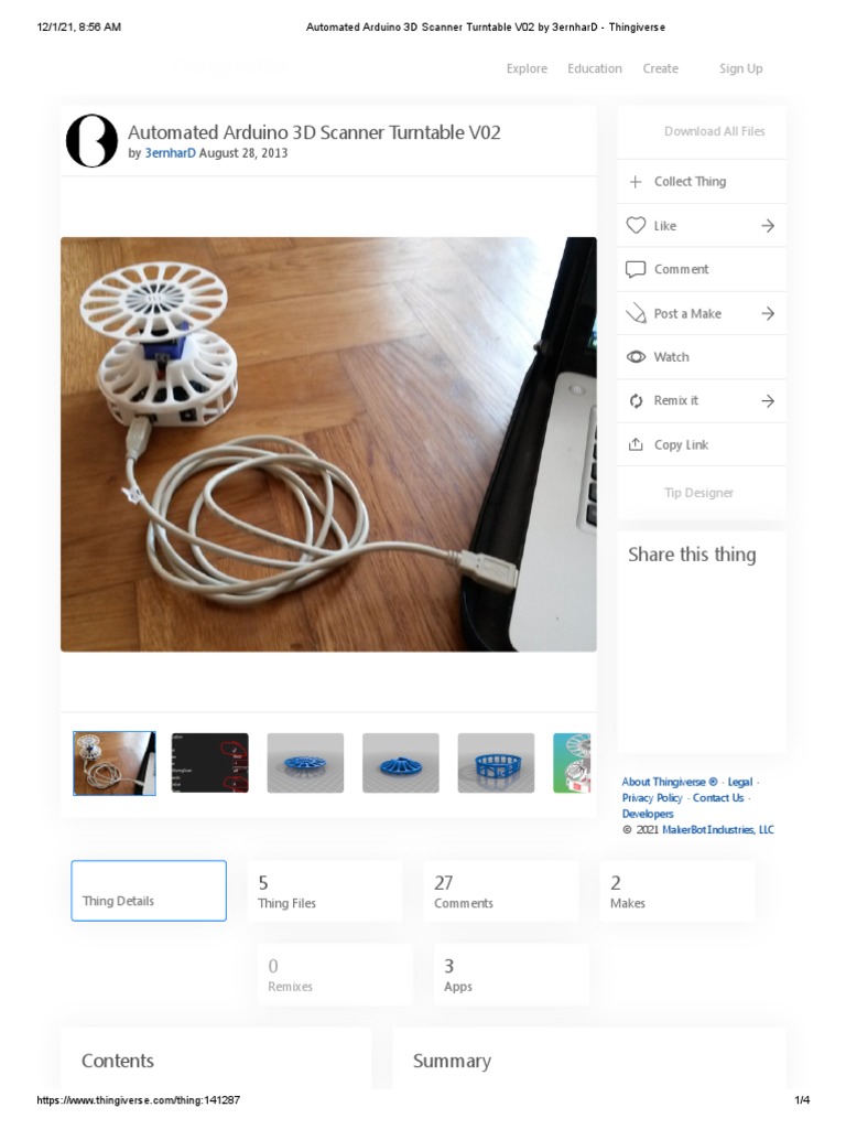 Automated Arduino 3D Scanner Turntable V02 by 3ernhard - Thingiverse ...