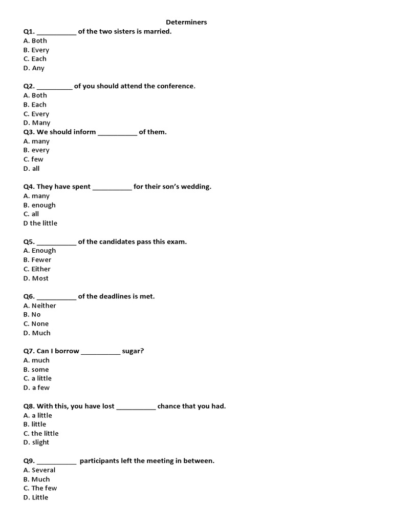 MCQs Determiners | PDF