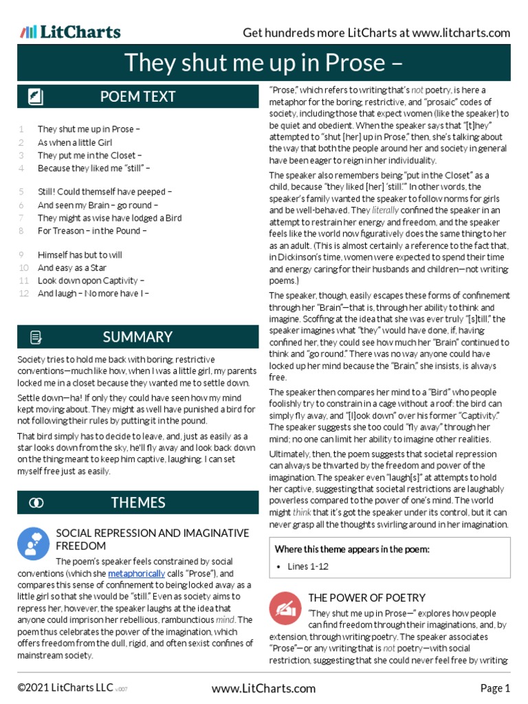 They Shut Me Up in Prose by Emily Dickinson | PDF | Poetry | Rhyme