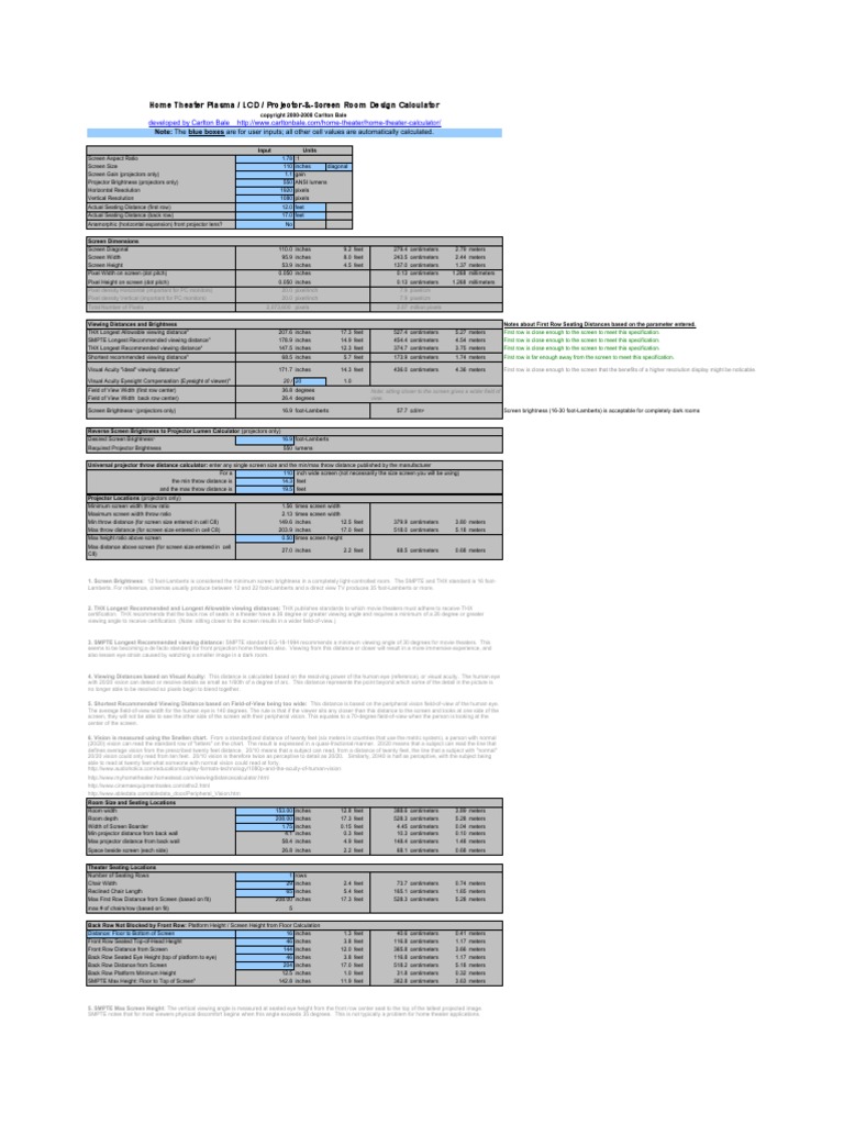 Theater Calculator v4.0 | PDF | Visual Acuity | Foot (Unit)