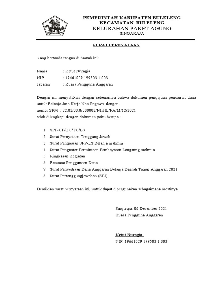 Surat Pernyataan SPJ LS | PDF