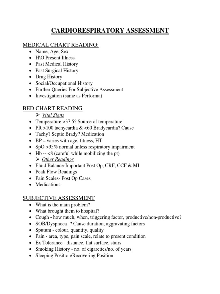 Cardiorespiratory Assessment: Medical Chart Reading | PDF | Thorax ...