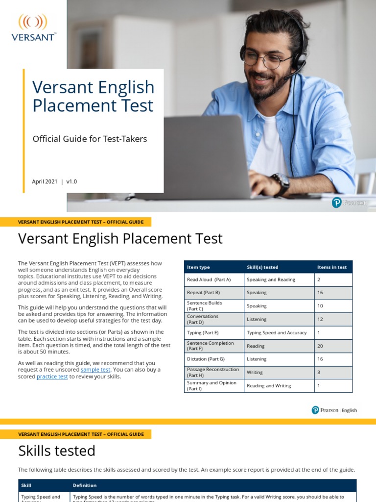 Official Test Guide Versant English Placement Test Final | PDF ...