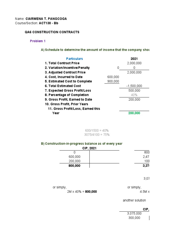 Calculating Construction Revenue and Construction-in-Progress Balances ...