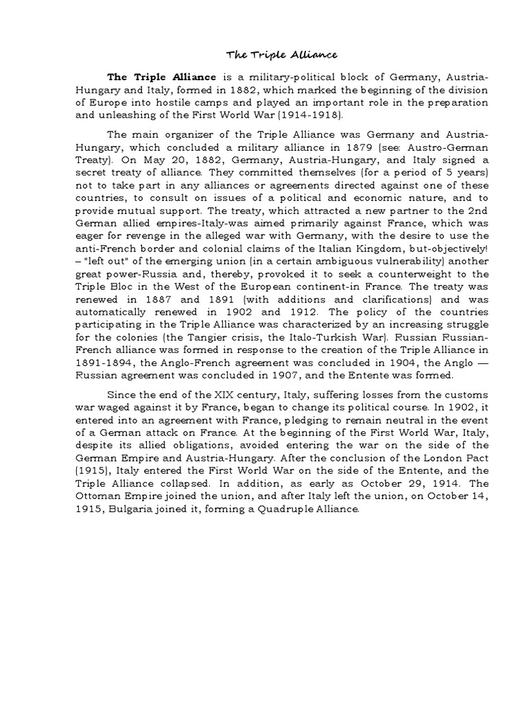 Formation and Impact of the Triple Alliance | PDF | Allies Of World War ...