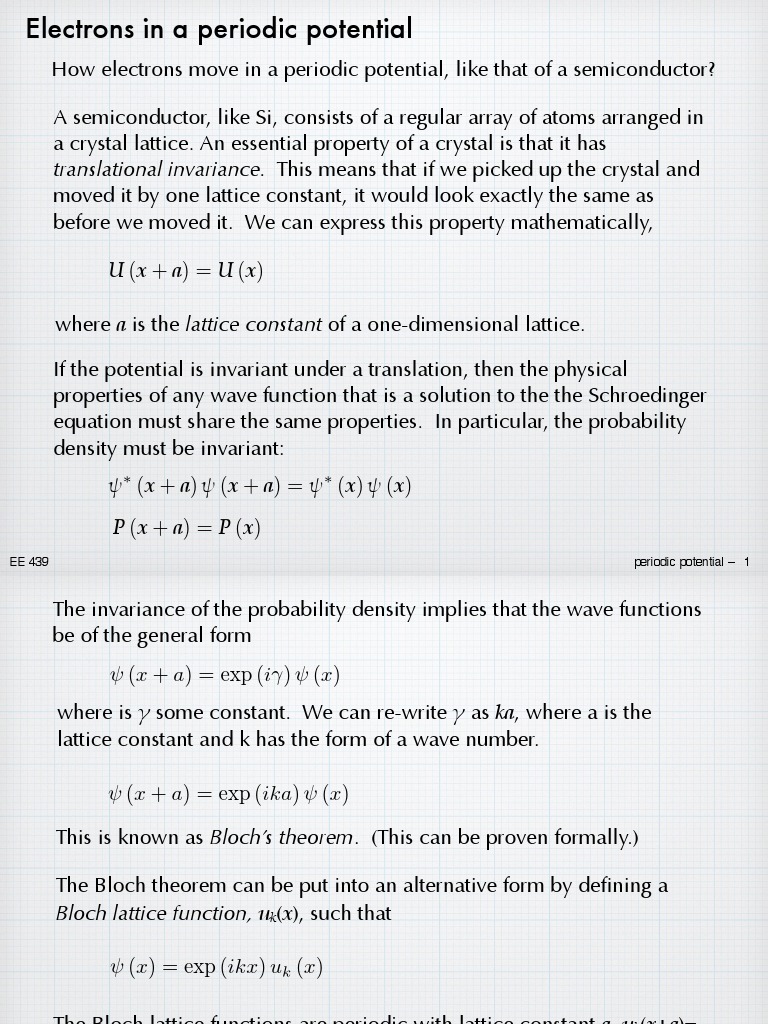 Periodic Potential | PDF | Wave Function | Mathematics