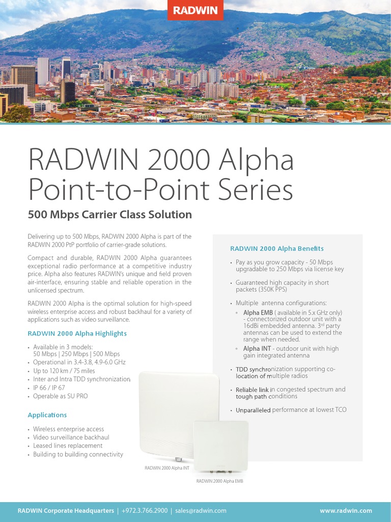 RADWIN 2000 Alpha Point-to-Point Series: 500 Mbps Carrier Class ...
