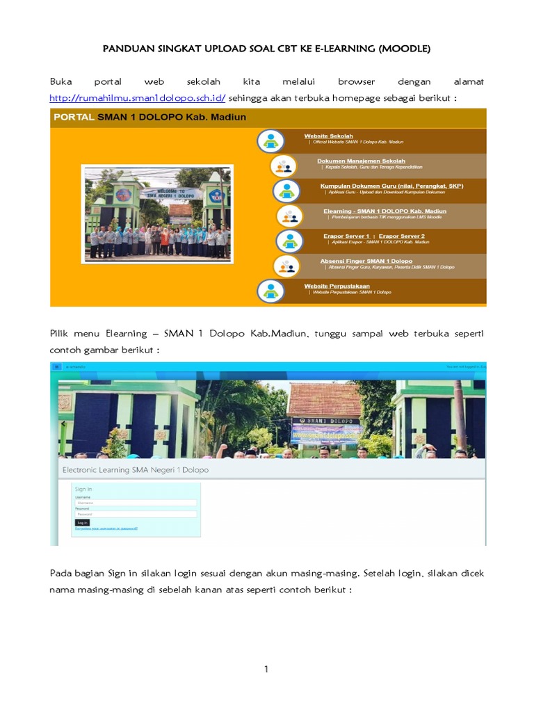 Panduan Singkat Upload Soal CBT Ke E-Learning | PDF