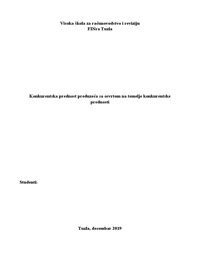 Seminarski Rad - Konkurentska Prednost Preduzeća Sa Osvrtom Na Temelje ...