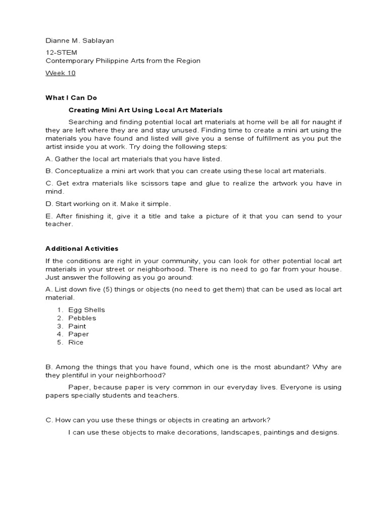 What I Can Do Creating Mini Art Using Local Art Materials | PDF ...
