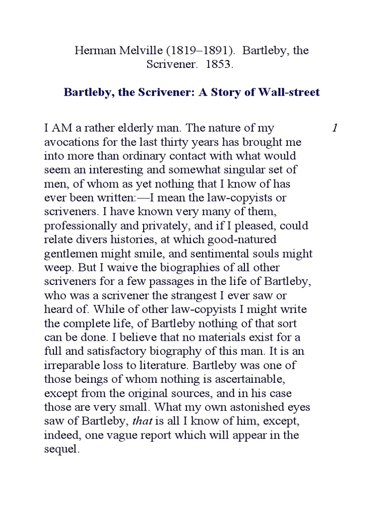 Bartleby A Wall Street Scrivener S Tale Pdf