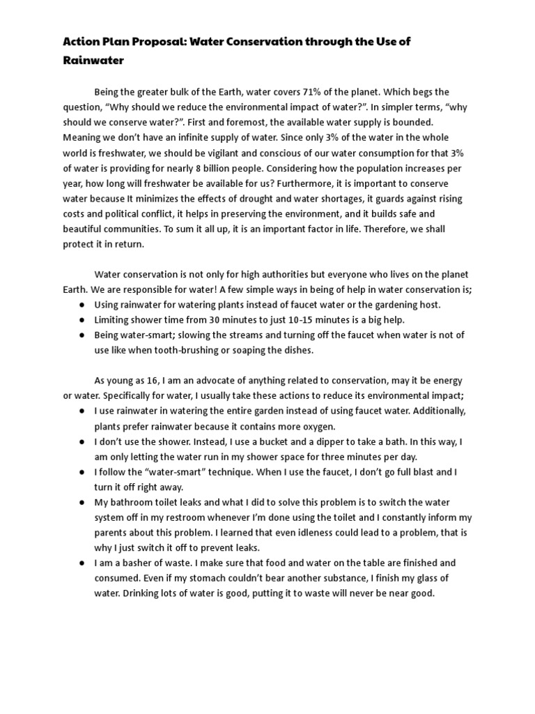 Action Plan Proposal | PDF | Water | Water Conservation