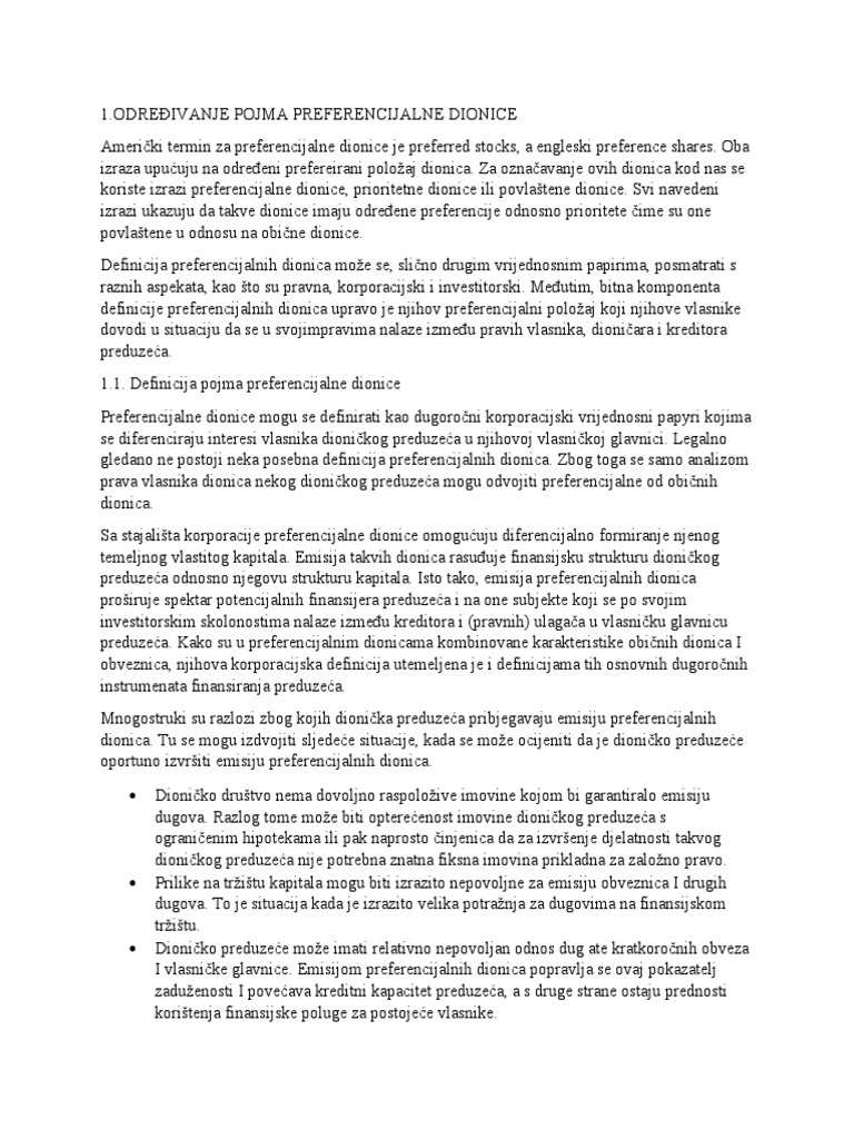 Preferencijalne Dionice | PDF