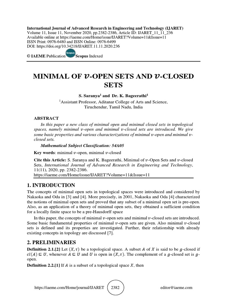 Minimal of ?-Open Sets and ?-Closed Sets | PDF | Set (Mathematics) | Mathematical Objects