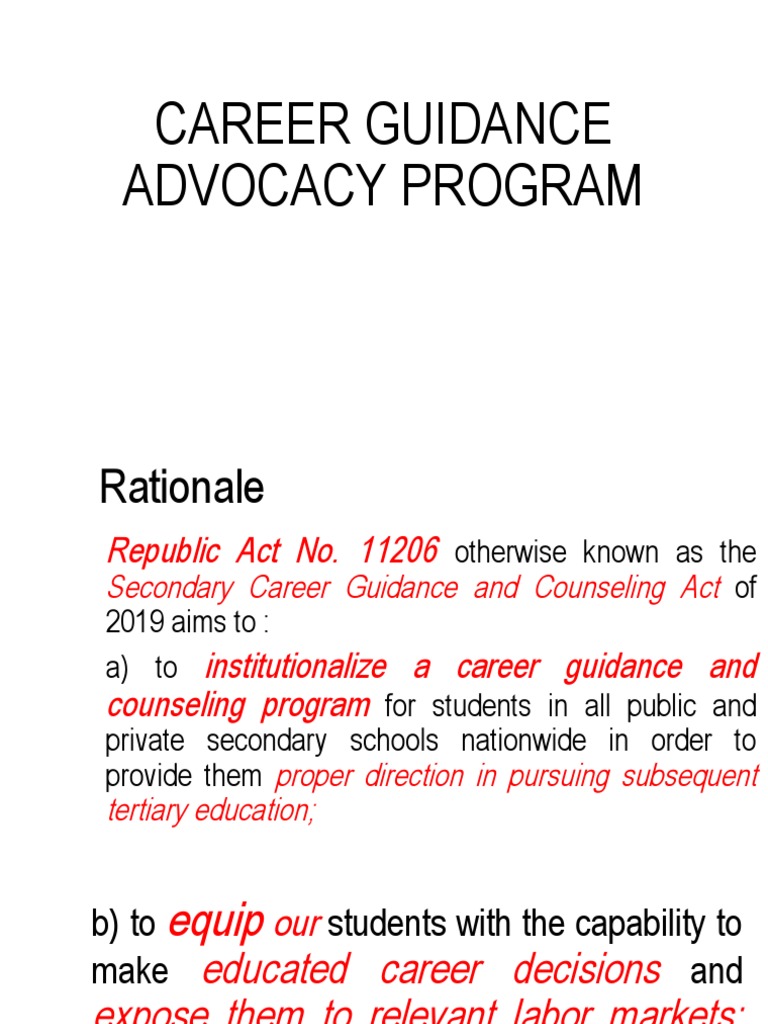 Career Guidance Advocacy Program Overview | PDF | Teachers | Curriculum