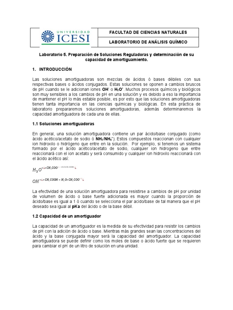 Lab AQ Guía #5 Soluciones Amortiguadoras | PDF | Solución tampón | Ph