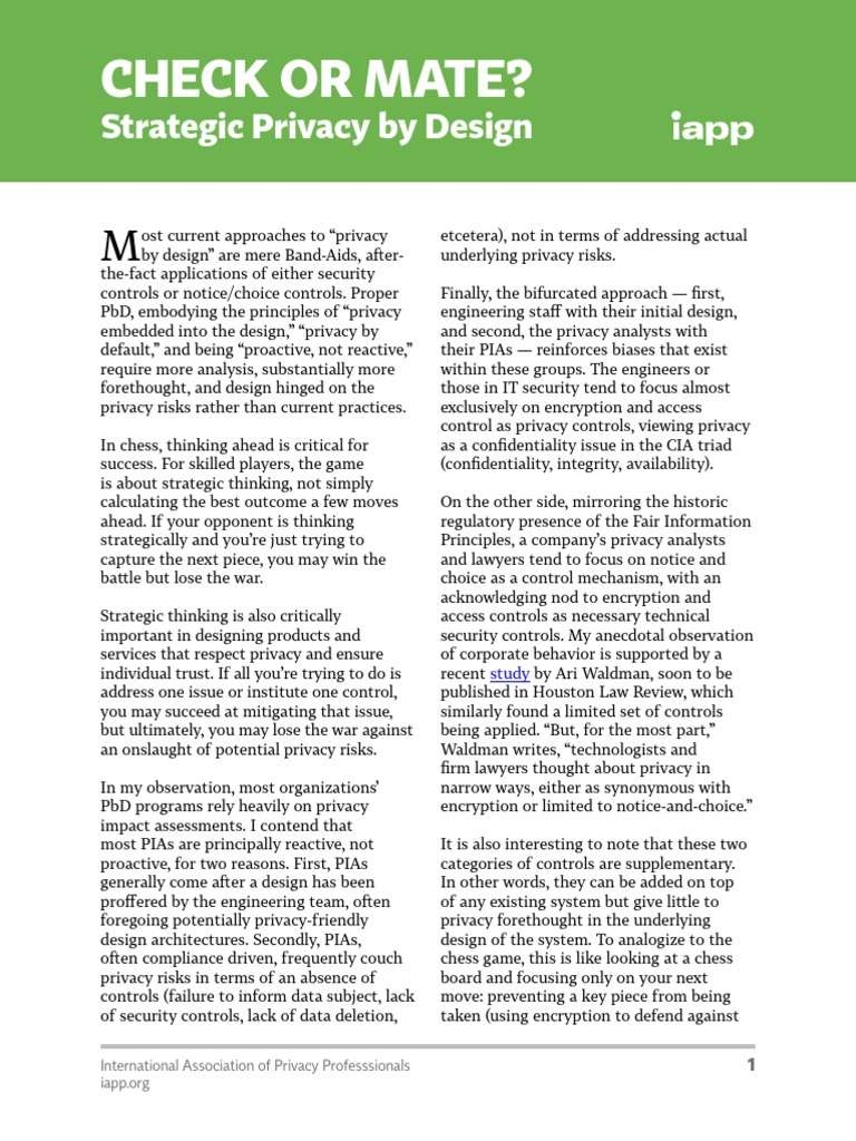 Check or Mate?: Strategic Privacy by Design | PDF | Privacy ...