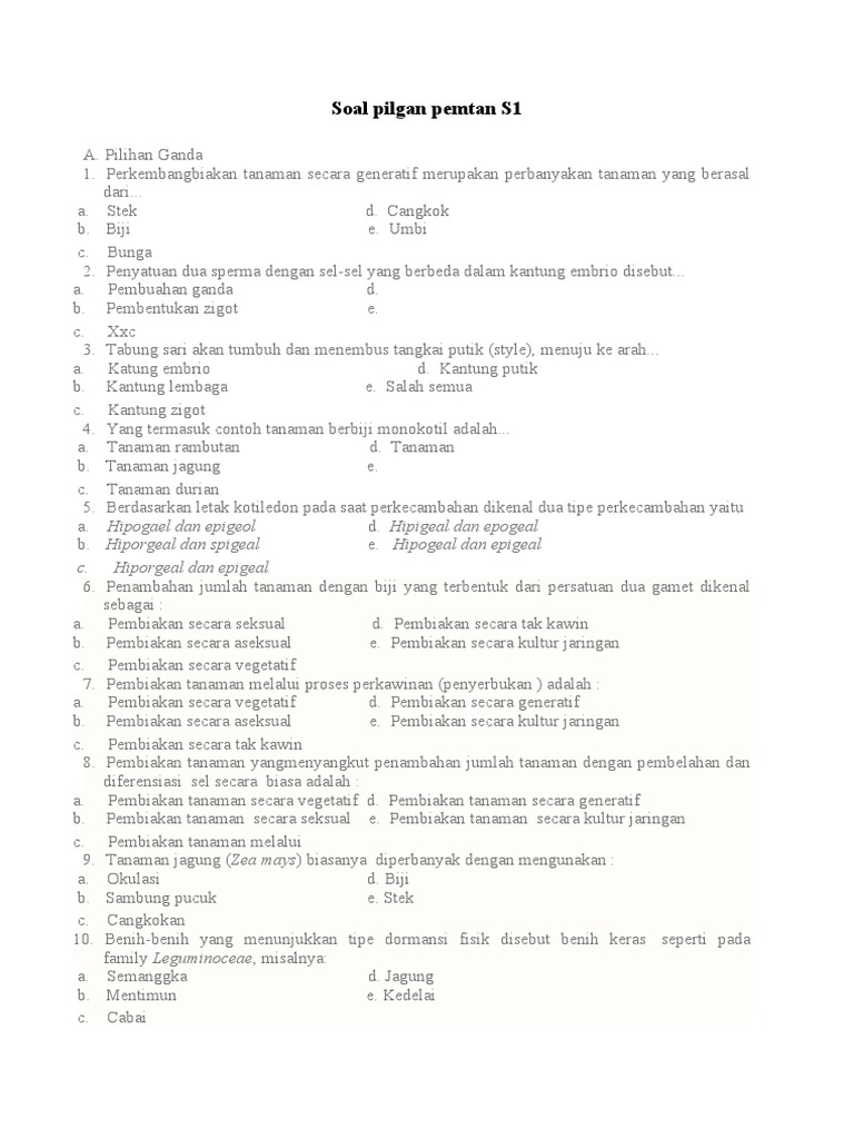 Soal Pilgan Pemtan S1 | PDF
