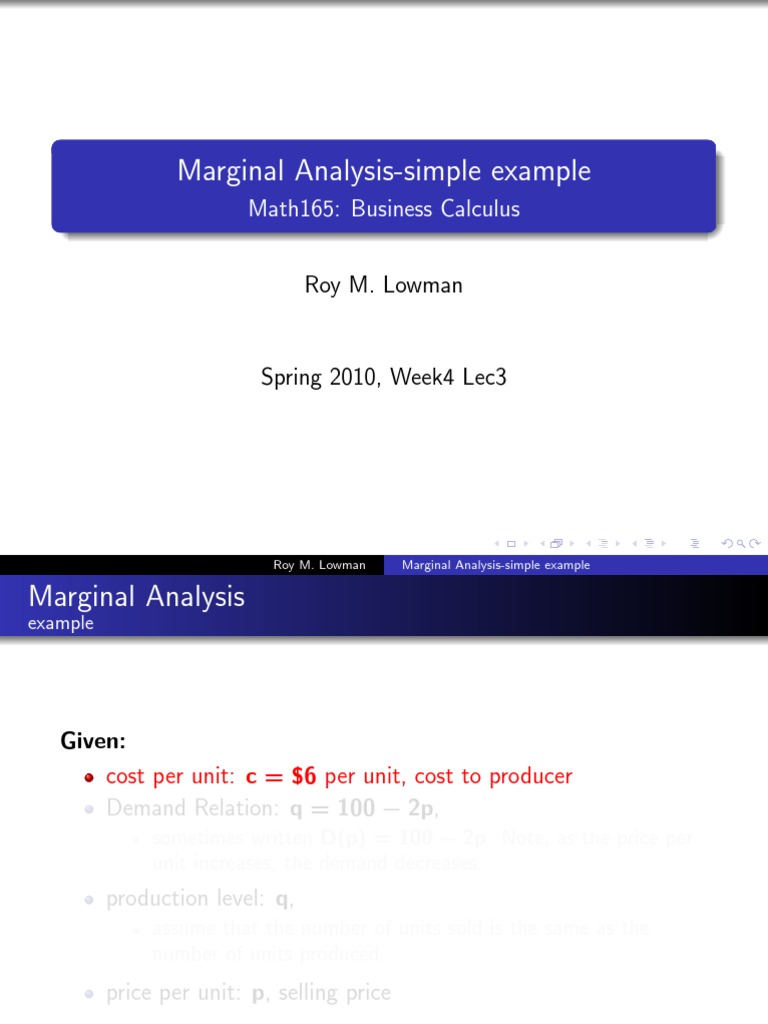 Marginal Analysis Business Calculus | PDF | Profit (Economics) | Pricing