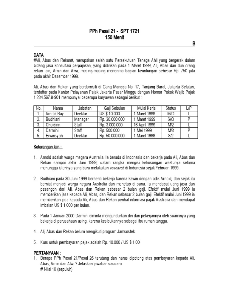 Soal Brevet PPH Pasal 21 Paket B | PDF