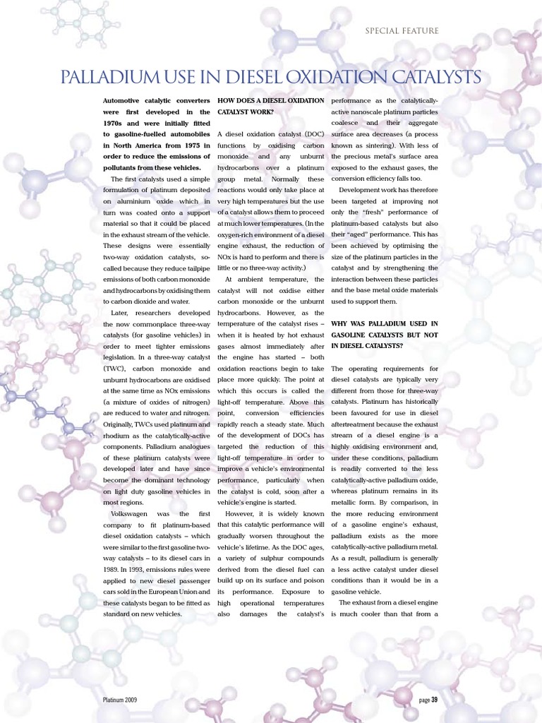 Palladium Use in Diesel Oxidation Catalysts: Special Feature | PDF ...