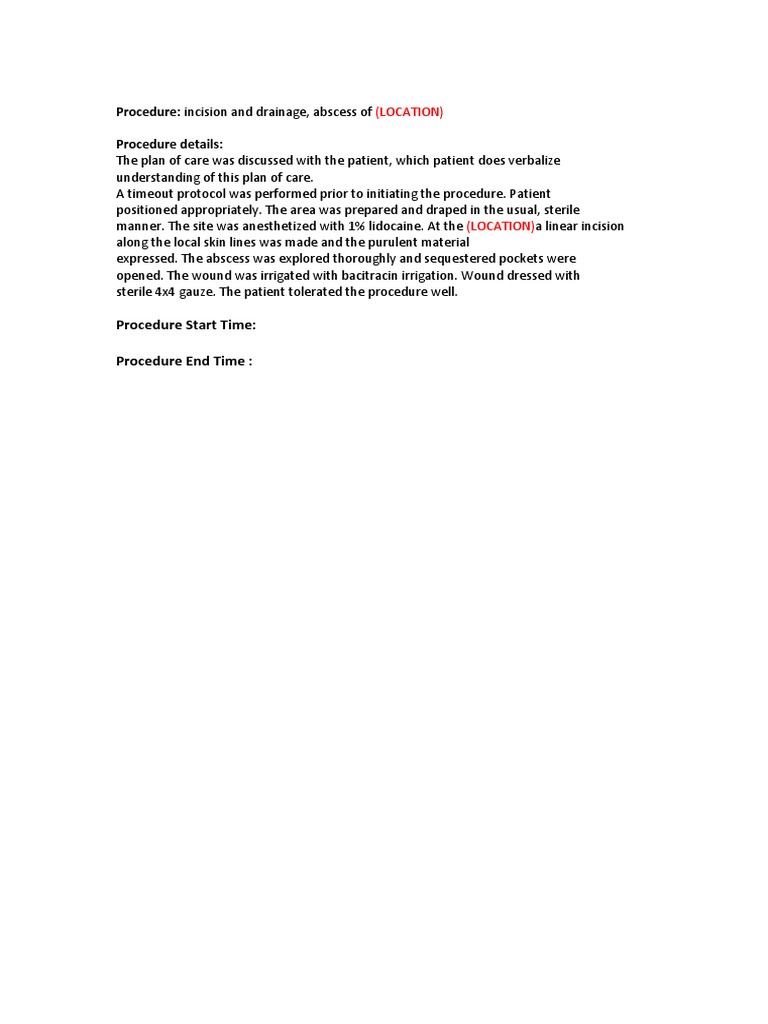 I&D Procedure Note | PDF