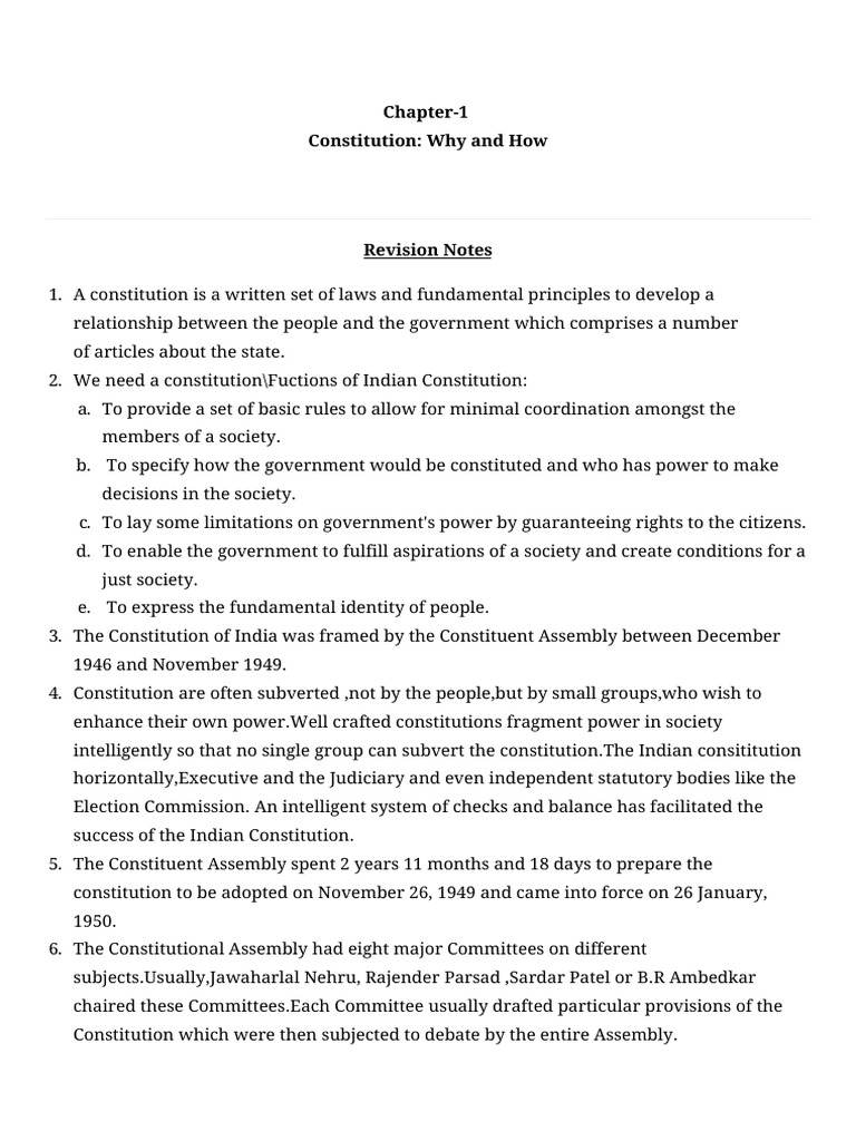 CH 1 Constitution - Notes | PDF | Constitution | Public Sphere