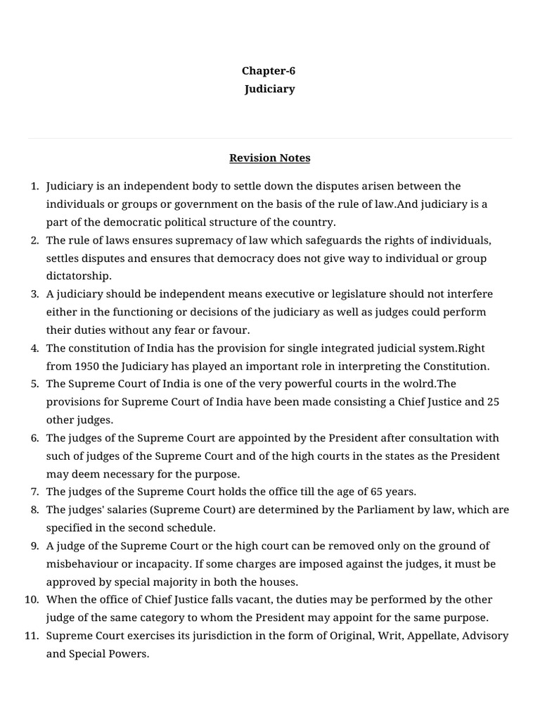 CH 6 Judiciary Notes | PDF | Supreme Court Of India | Appeal