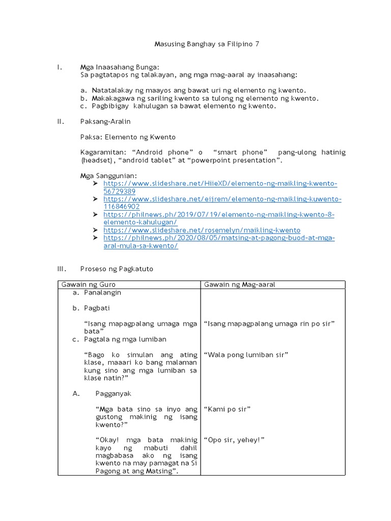 Lesson Plan Filipino | PDF