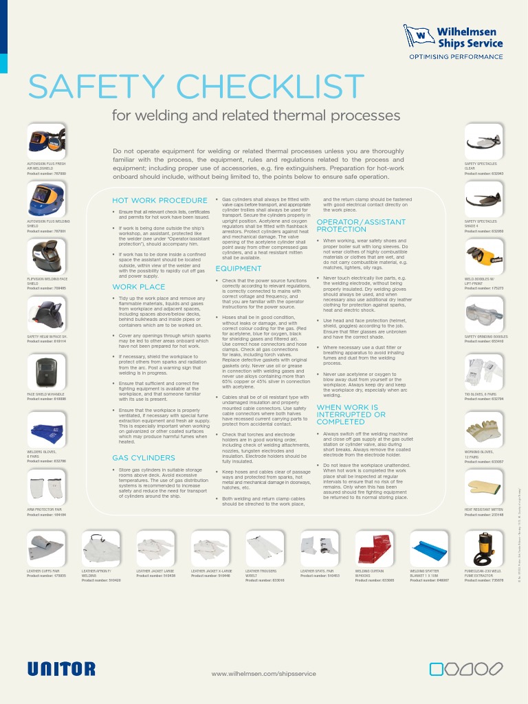 Wilhelmsen Ships Service Unitor Welding Safety Checklist | PDF ...
