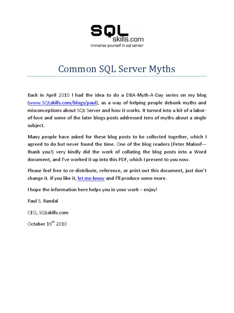Common SQL Server Myths | PDF | Database Index | Microsoft Sql Server