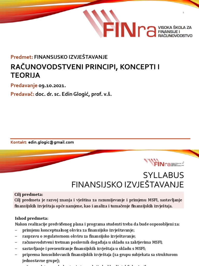 Doc DR SC Edin Glogic Finansijsko Izvjestavanje Predavanje BR 1 | PDF