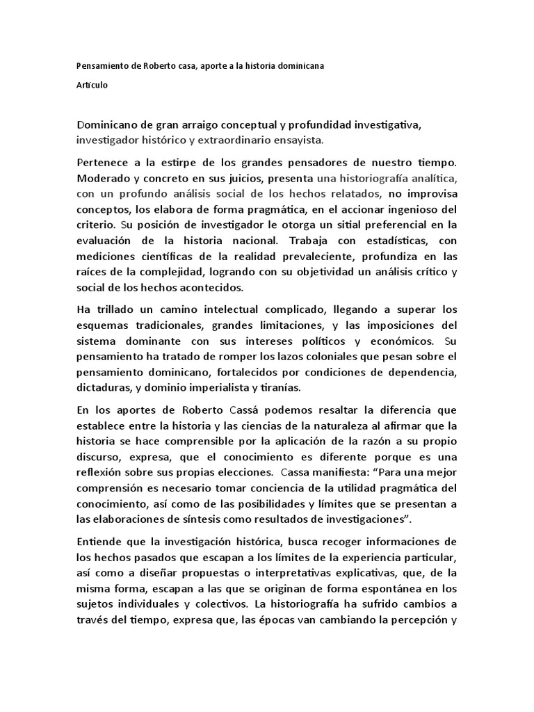 Pensamiento de Roberto Cassá | PDF | Conocimiento | Pragmatismo