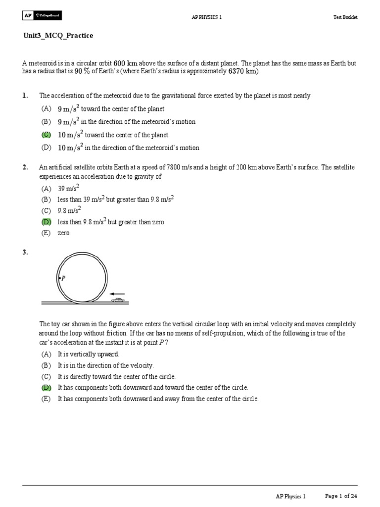 Unit3 - MCQ - Practice: Ap Physics 1 Test Booklet | PDF | Force ...