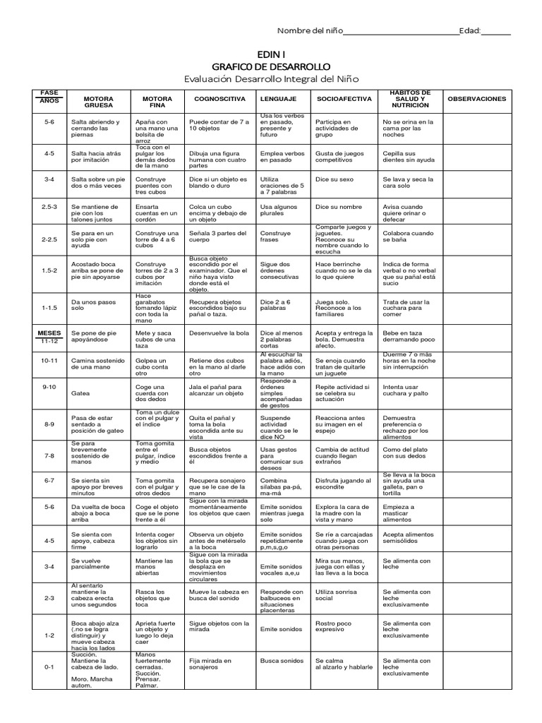 EDIN I - Escala Del Desarrollo | PDF