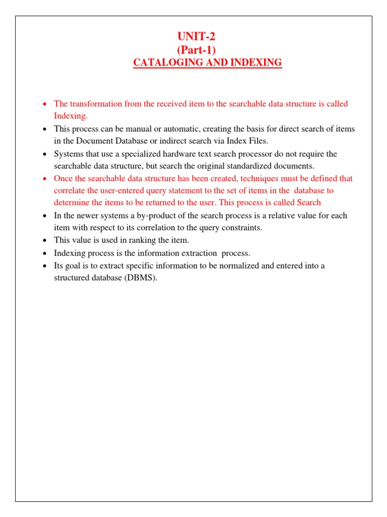 Cataloging And Indexing Processes A Guide To Creating Structured Indexes For Information