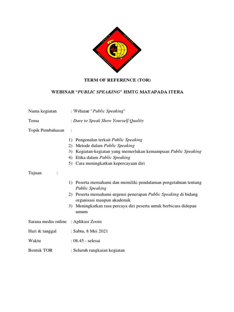 TOR (Webinar Public Speaking 2021) | PDF