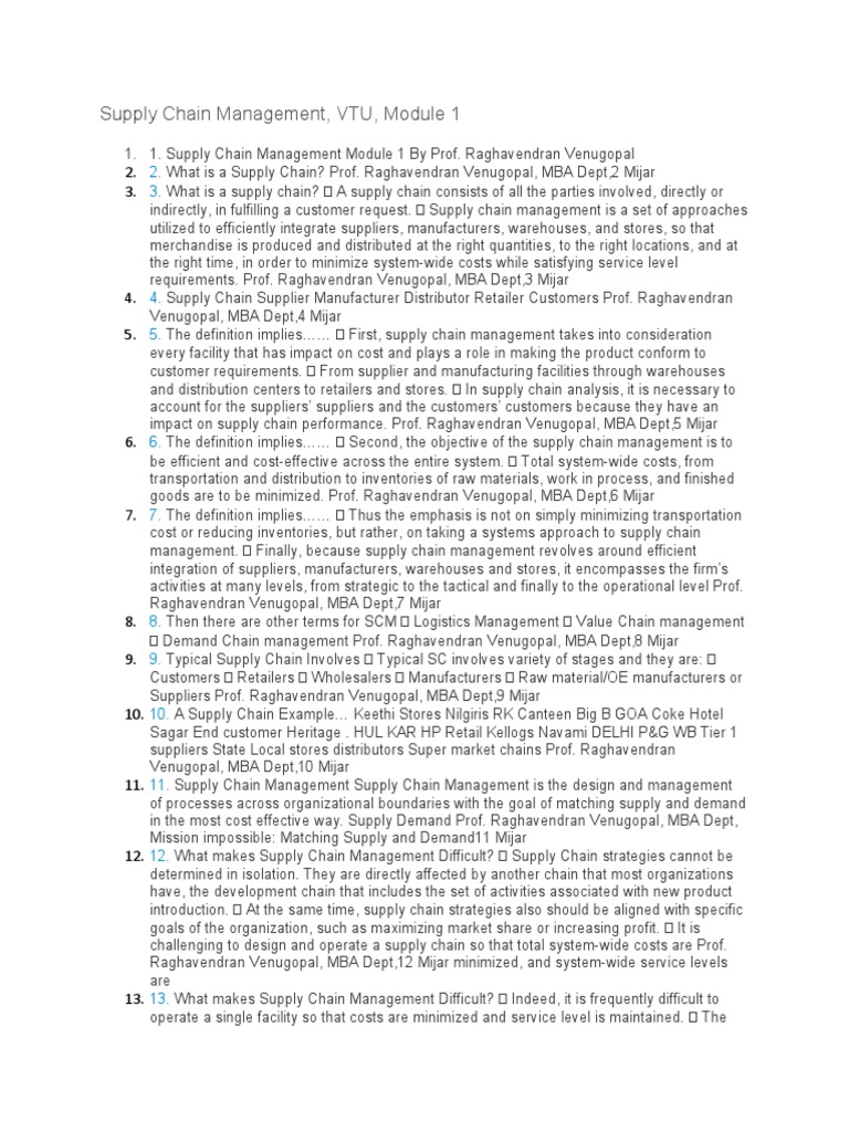 Supply Chain Management m1 | PDF | Supply Chain | Supply Chain Management