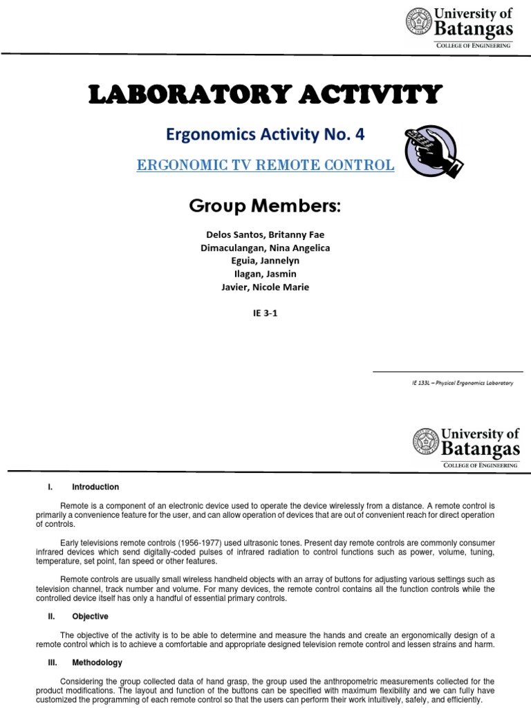 Laboratory Activity ERGO | PDF | Remote Control | Mathematics