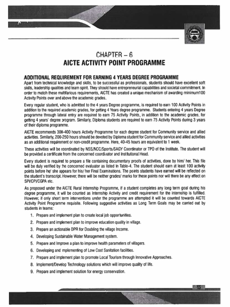 AICTE Rules On Activity Points | PDF
