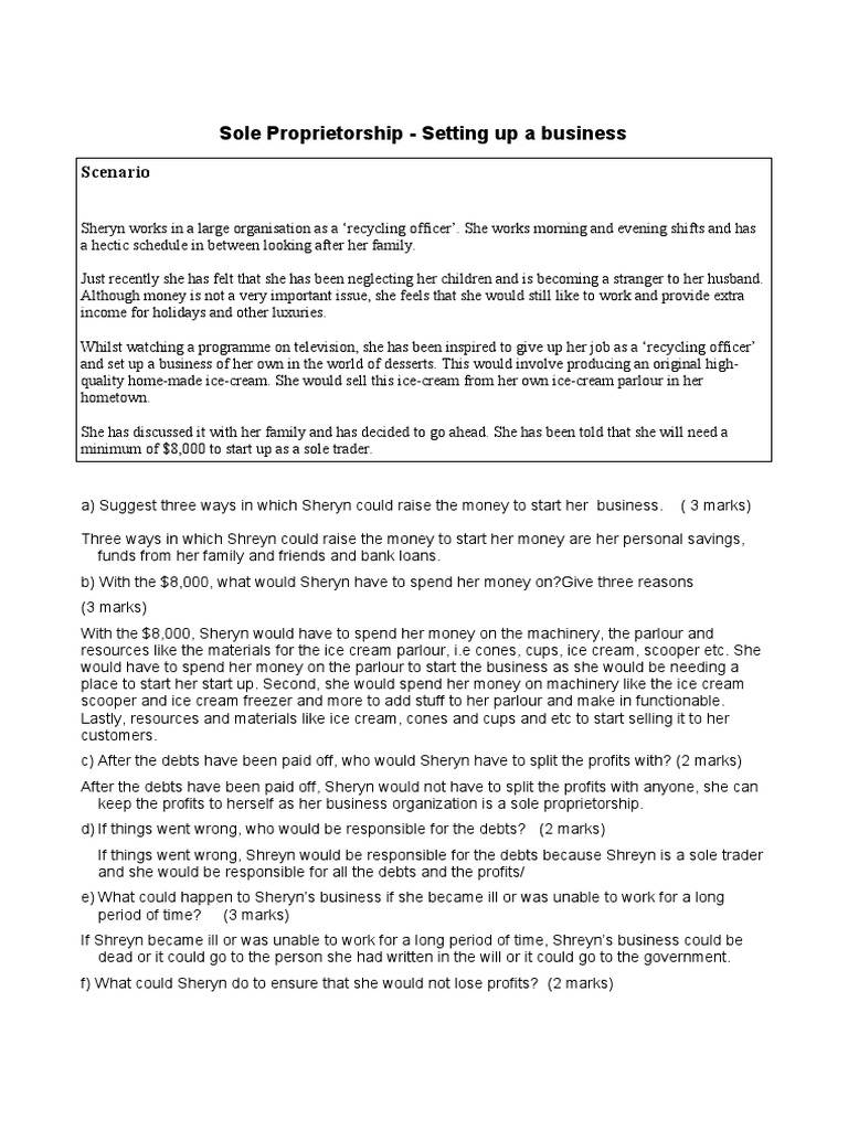 Sole Proprietorship - Setting Up A Business: Scenario | PDF | Sole ...